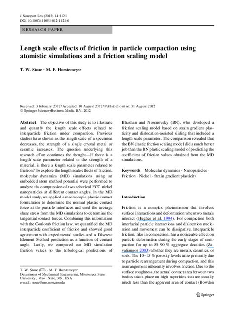 Pdf Length Scale Effects Of Friction In Particle Compaction Using Atomistic Simulations And A