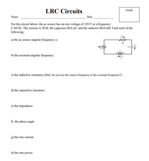 Solved For The Circuit Below The Ac Source Has An Rms Chegg Com