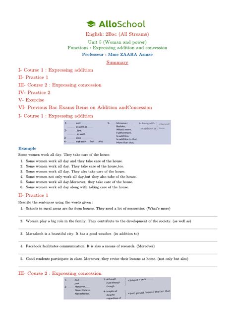 Functions 5 Expressing Addition And Concession Pdf