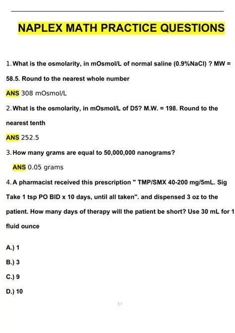 Naplex Math Practice 2024 Questions With 100 Correct Answers Updated Download To Score A