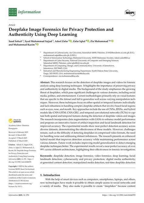 Pdf Deepfake Image Forensics For Privacy Protection And Authenticity Using Deep Learning