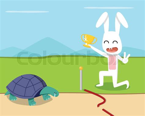 Rabbit Wins The Turtle In The Race Vector Design Stock Vector