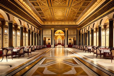 Premium Photo A Restaurant With Columns And A Table With A White