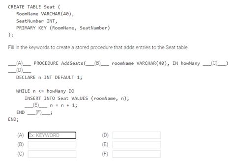 solved create table seat roomname varchar 40 seatnumber