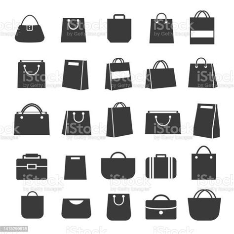 쇼핑백 아이콘 블랙 색상과 흰색 배경에 고립 된 플랫 스타일의 집합입니다 벡터 일러스트 레이 션 제품용기에 대한 스톡 벡터 아트 및 기타 이미지 Istock