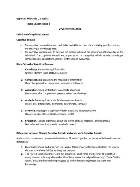 Cognitive Domain Pdf Cognition Knowledge