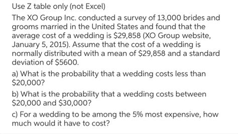 Solved Use Z Table Only Not Excel The XO Group Inc Chegg Com