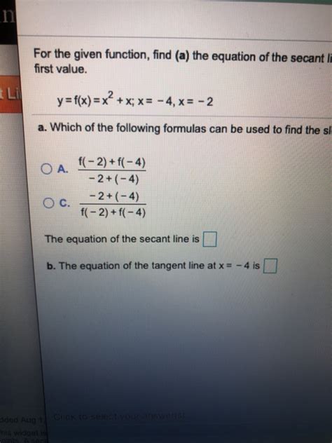solved for the given function find a the equation of the