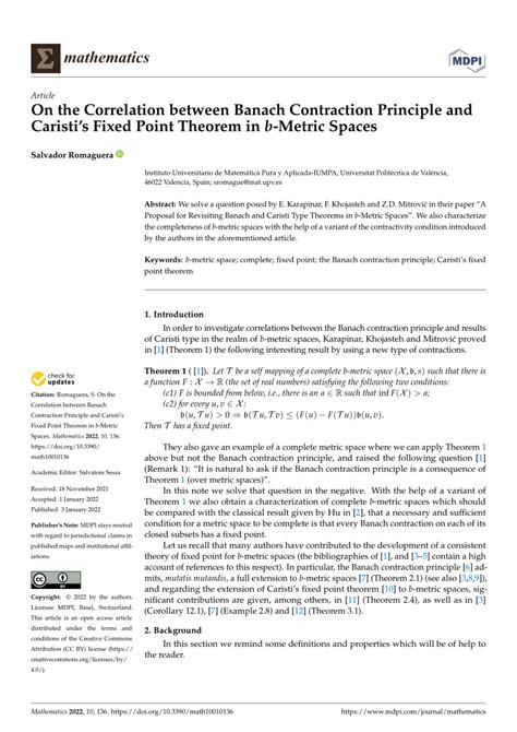 Pdf On The Correlation Between Banach Contraction Principle And Caristis Fixed Point Theorem