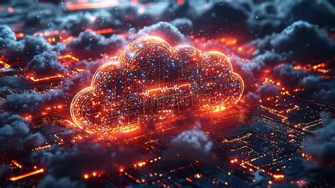 Glowing Cloud Symbolizing Digital Data Storage Amidst Tech Landscape