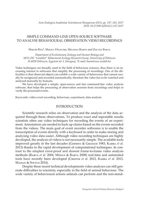 PDF Simple Command Line Open Source Software To Analyse Behavioural