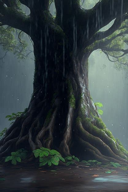Premium Photo An Image Of A Tree In The Rain Generative Ai