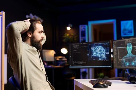 Premium Photo Ai Robot Gaining Humanoid Form Inside Computer Shocking Software Developer