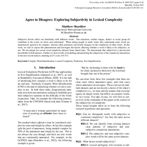 Agree To Disagree Exploring Subjectivity In Lexical Complexity Acl Anthology