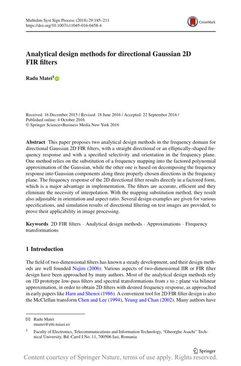 Analytical Design Methods For Directional Gaussian 2d Fir Filters