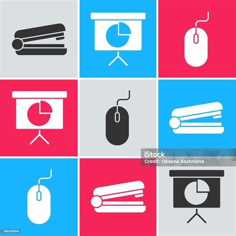 set office stapler presentation financial board with graph schedule