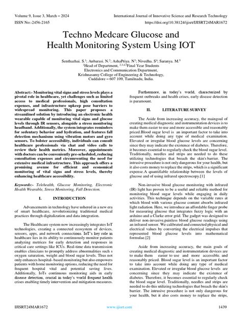 Techno Medcare Glucose And Health Monitoring System Using Iot