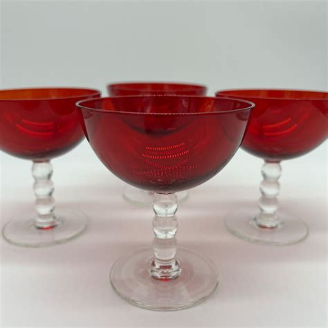 Vintage Red Bobble Cocktail Glasses Set Of 4 Etsy