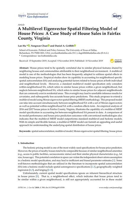 Pdf A Multilevel Eigenvector Spatial Filtering Model Of House Prices