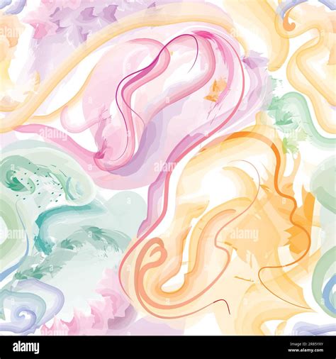 Abstract Wavy Lines Beautiful Seamless Watercolored Texture Endless Pattern In Bright Spring