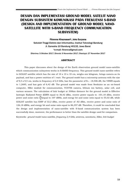 Pdf Desain Dan Implementasi Ground Model Satelit Nano Dengan Subsistem Komunikasi Pada