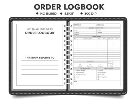 Business Order Logbook Custom Order Form Order Tracker Printable Order Form Page