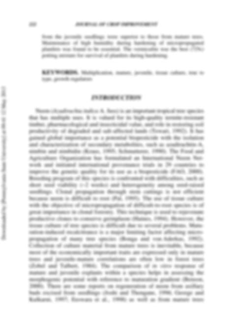 Solution Micropropagation Of Adult And Juvenile Neem Azadirachta