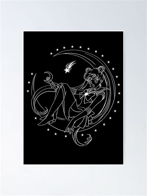 Sailor Moon Black White Poster For Sale By KawaiiBunnyXoX Redbubble