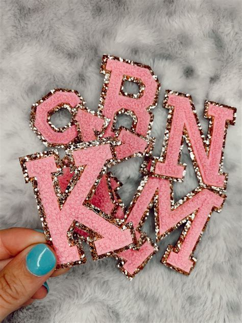 Pink Glitter Letters Varsity Letter Patches Etsy