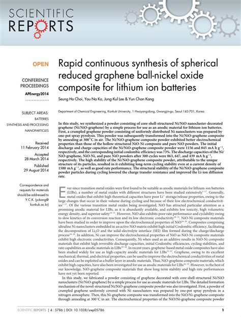 Pdf Rapid Continuous Synthesis Of Spherical Reduced Graphene Ball Nickel Oxide Composite For