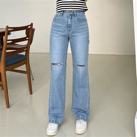 [당일발송 핏보장 롱다리] 여자 구제청바지 찢청 연청 와이드데님팬츠 더블트윈스