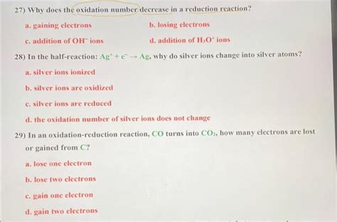 Solved Why Does The Oxidation Number Decrease In A Chegg Com
