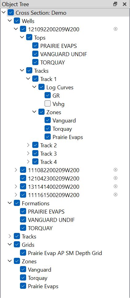 Cross Section Viewer Object Tree