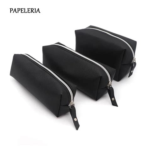 Черный Чехол Карандаш для девочек школьный пенал из искусственной кожи с большой