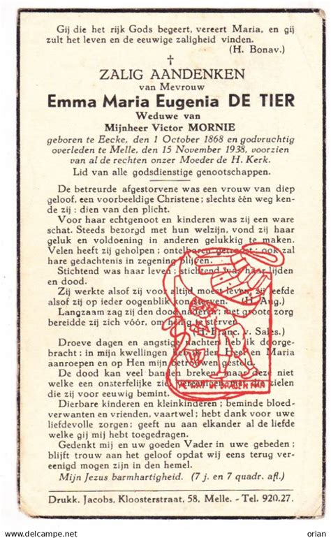 Santini Dp Emma Maria Eugenia De Tier ° Eke Nazareth 1868 † Melle