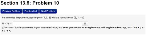 solved parameterize the plane through the point 3 1 2