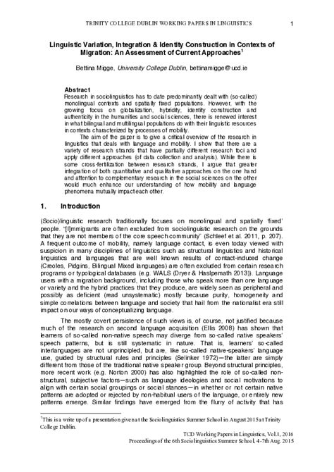 Pdf Linguistic Variation Integration And Identity Construction In