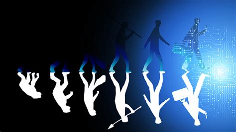 미래의 진화는 직원의 노동을 사물의 인터넷으로 바꾸어 Ai 로봇 컴퓨터 인간을 대체하는 기술 변환 디지털 혁신 세대는 사업가 의 일자리를 방해 5g에 대한 스톡 벡터 아트