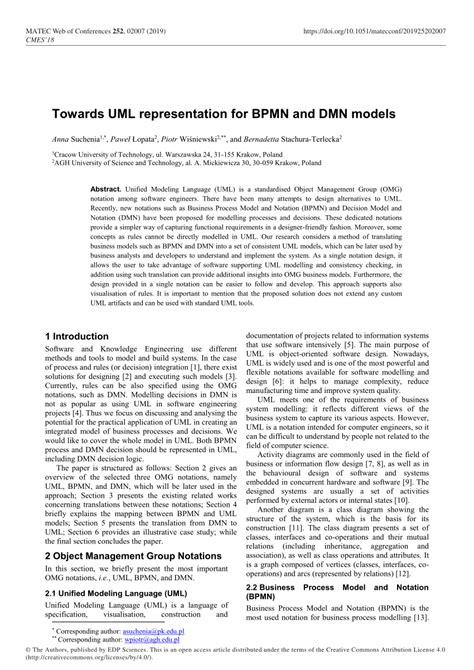 Pdf Towards Uml Representation For Bpmn And Dmn Models