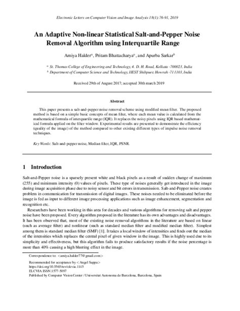pdf a statistical salt and pepper noise removal algorithm apurba