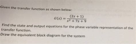 Solved Given The Transfer Function As Shown Below Gs