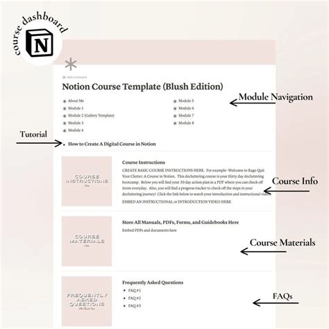 notion course template blush edition course creator digital course