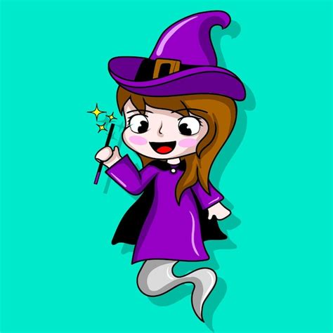 삽화 예술 귀여운 마녀 캐릭터 디자인 프리미엄 벡터