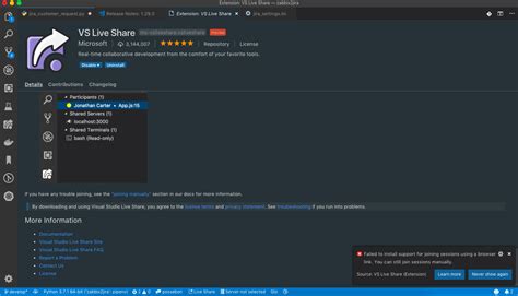running vs code and vs live share after macos upgrade to mojave failed