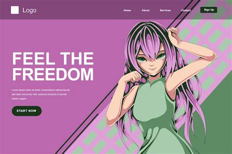 Premium Vector Freedom Girl Cartoon Anime Landing Page Template