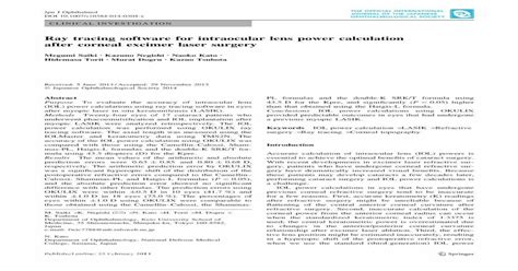 Ray Tracing Software For Intraocular Lens Power Calculation After