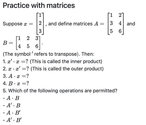 Solved Practice With Matrices Suppose X 123 And Define Chegg Com