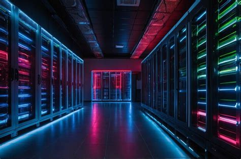 Modern Data Center With Illuminated Server Racks And Neon Lights Premium Ai Generated Image