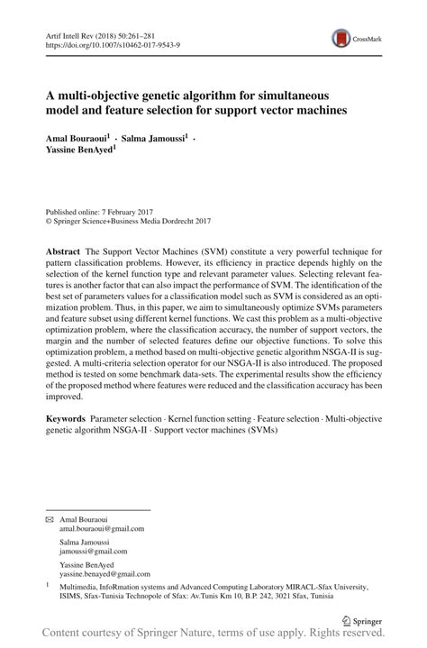 A Multi Objective Genetic Algorithm For Simultaneous Model And Feature Selection For Support