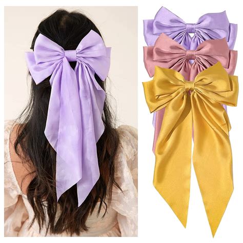 3pcs Satin Hair Bows For Women Large Hair Barrettes Ribbon For Girls